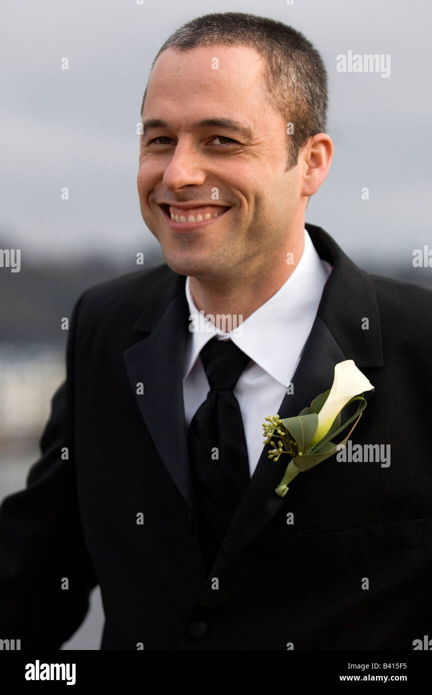 USA, WA, Seattle, Groom dressed up, smiling. (MR Stock Photo - Alamy