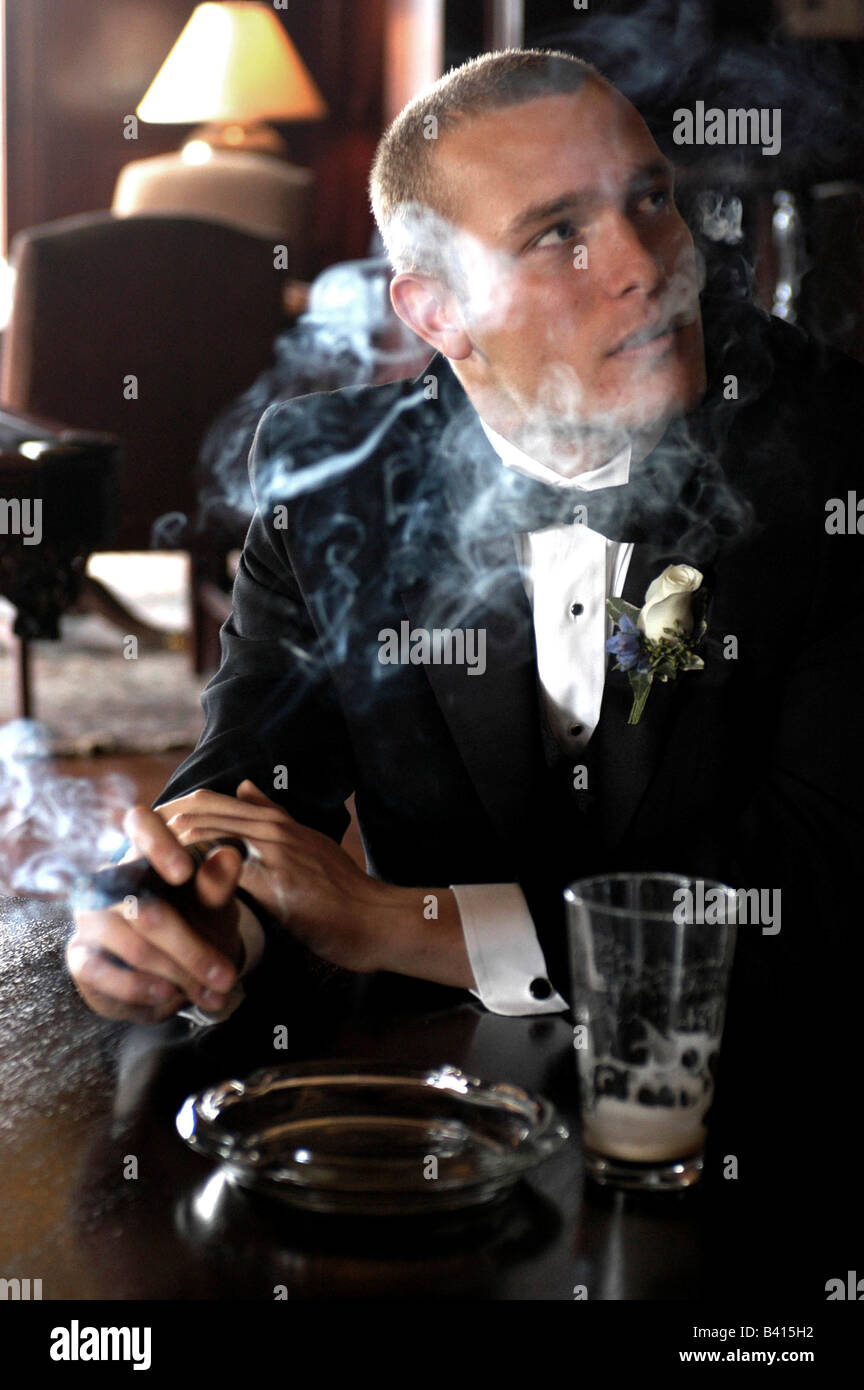 USA, Washington, A groomsman smoking a cigar Stock Photo - Alamy