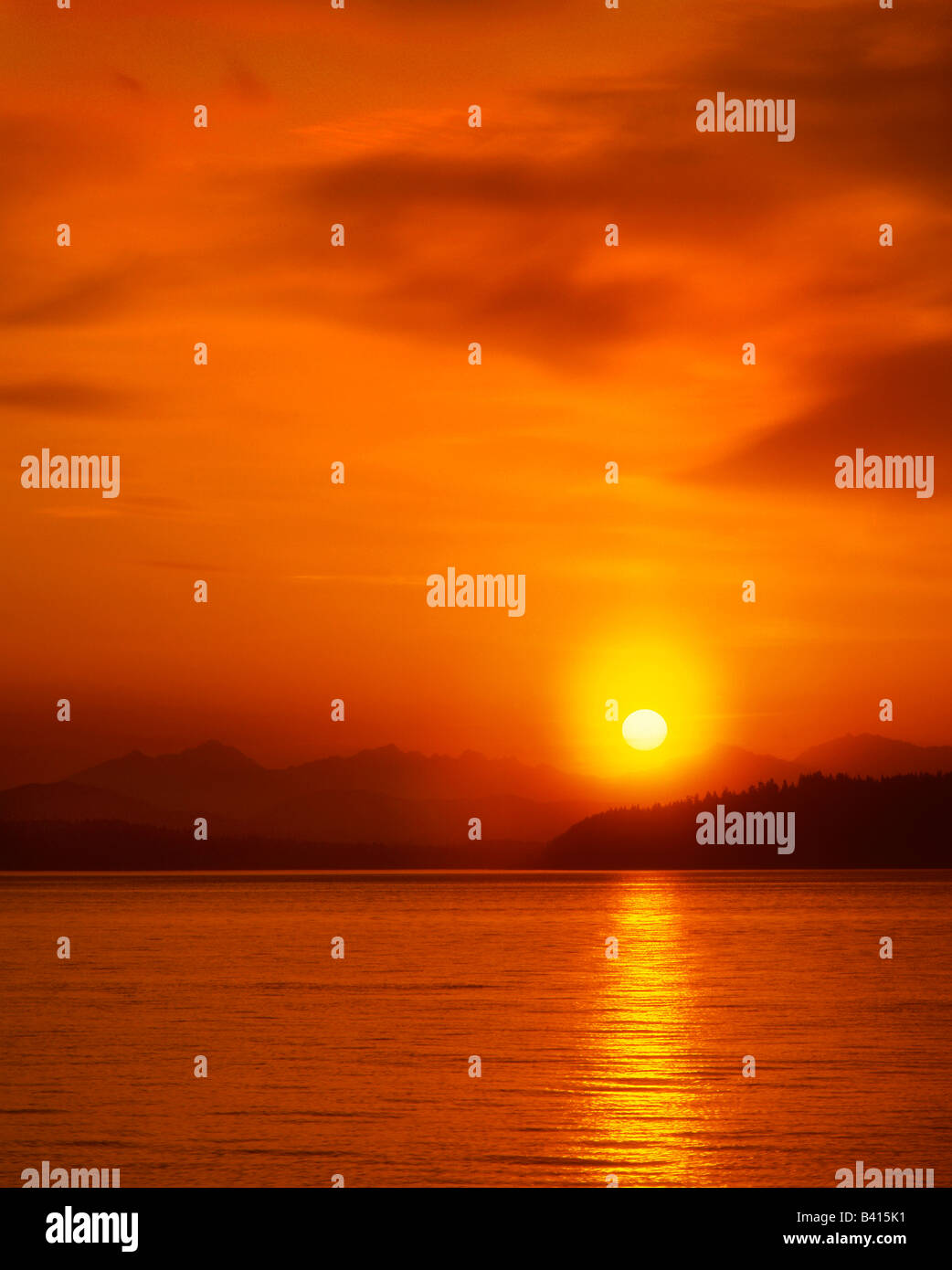 USA, Washington, Snohomish County. Sunset over Puget Sound Stock Photo ...