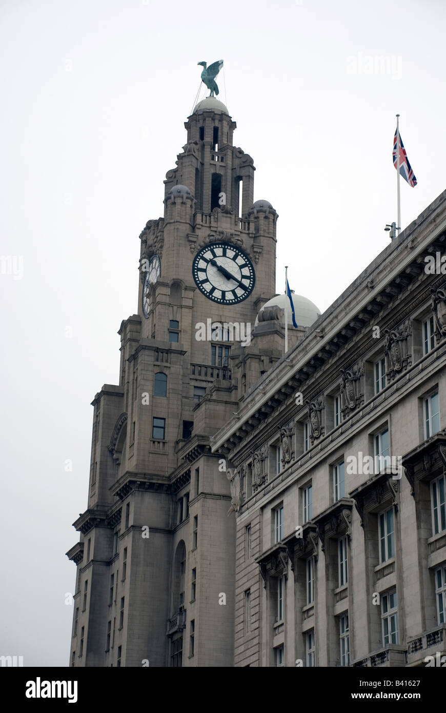 Clock of the Royal Liver Building with Liver Bird, Pier Head, Liverpool ...