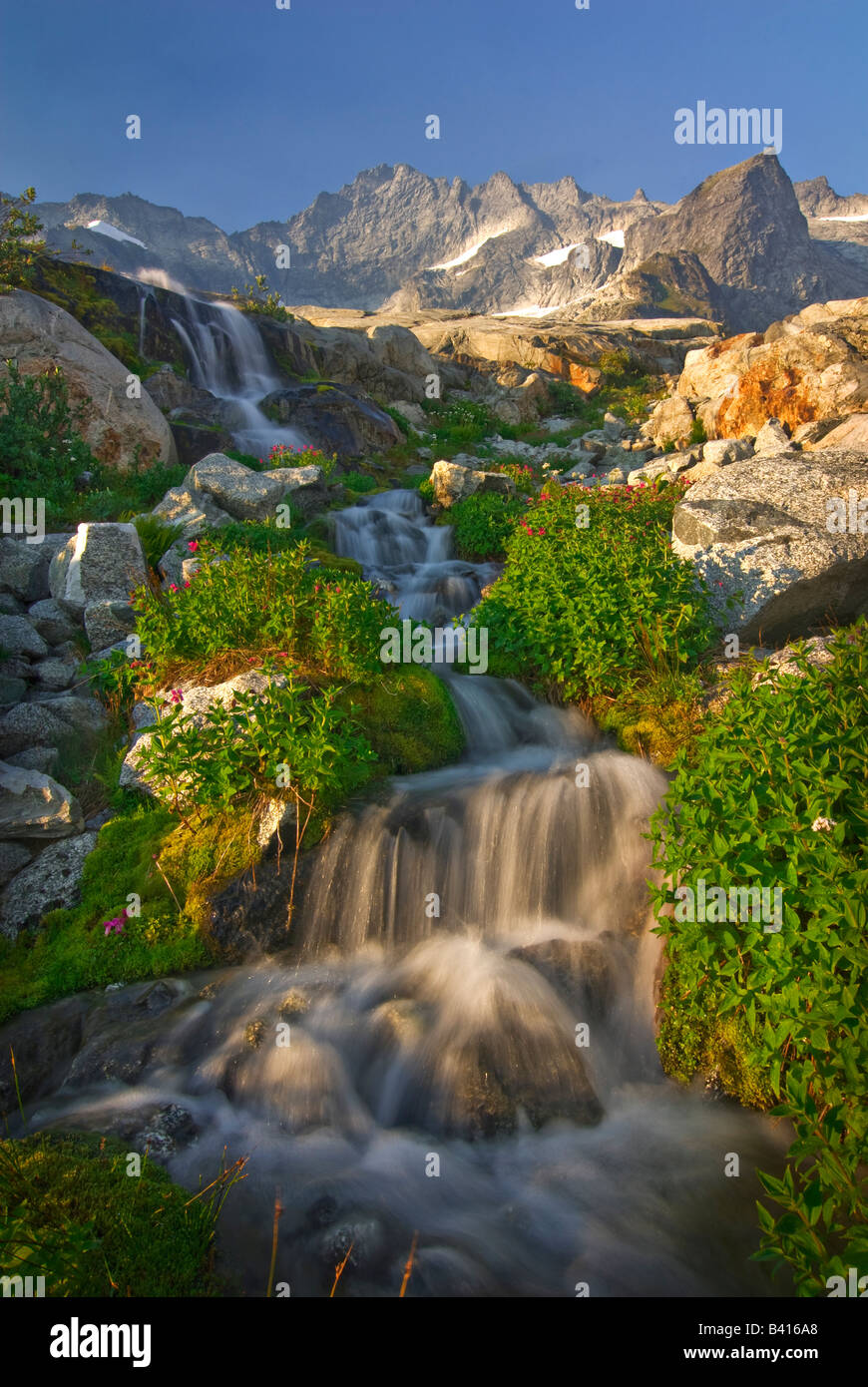 USA, Washington, North Cascades. A creek beneath Forbidden Peak in ...