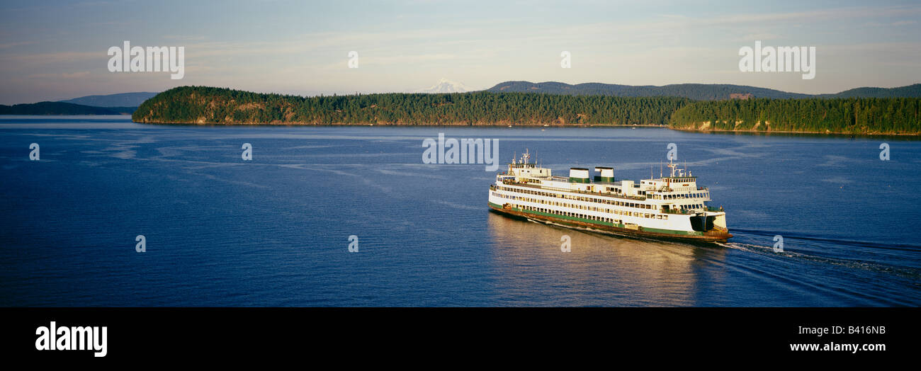 Aerial of the Washington State Ferry Hyak in the San Juan Islands ...