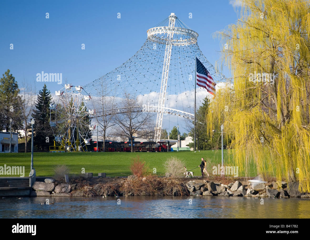 WA, Spokane, Riverfront Park, view across the Spokane River, the U.S ...