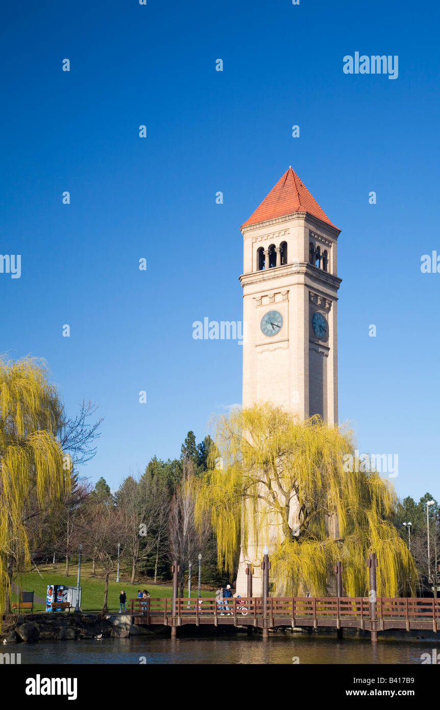WA, Spokane, Riverfront Park, the Clock Tower by the Spokane River Stock Photo - Alamy