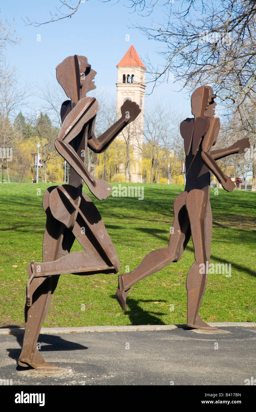 WA, Spokane, Riverfront Park, Sculpture The Joy of Running Together by ...