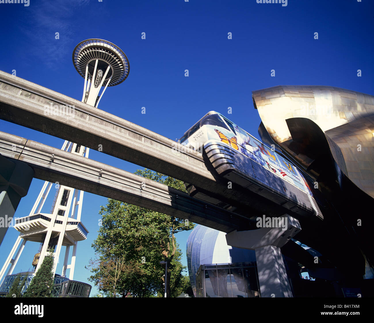 WA, Seattle, Monorail with the Experience Music Project and Space ...