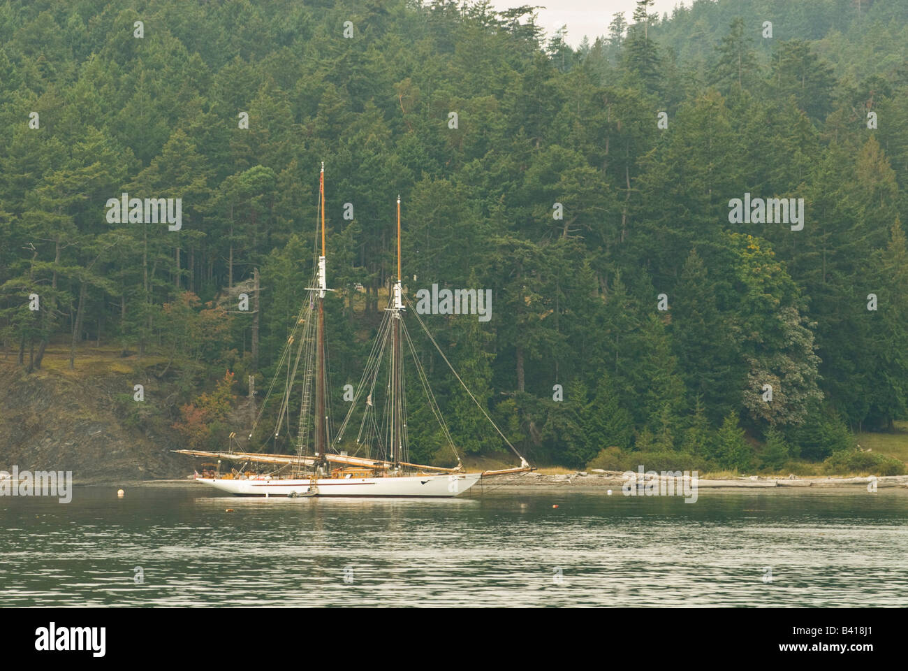 USA, WA, San Juan Islands. Schooner Adventuress anchored in Prevost ...