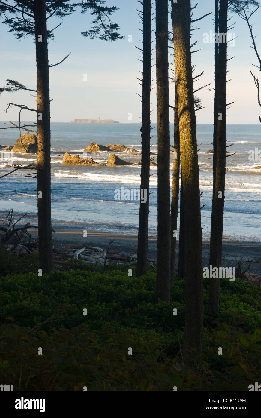 USA, WA, Olympic National Park. Destructin Island Lighthouse from Ruby ...