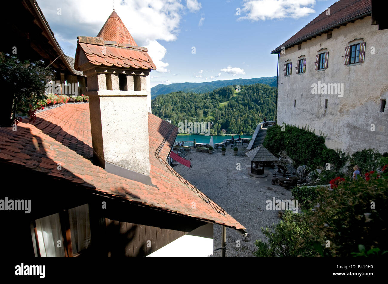 the inner court of the Castle of Bled Stock Photo - Alamy