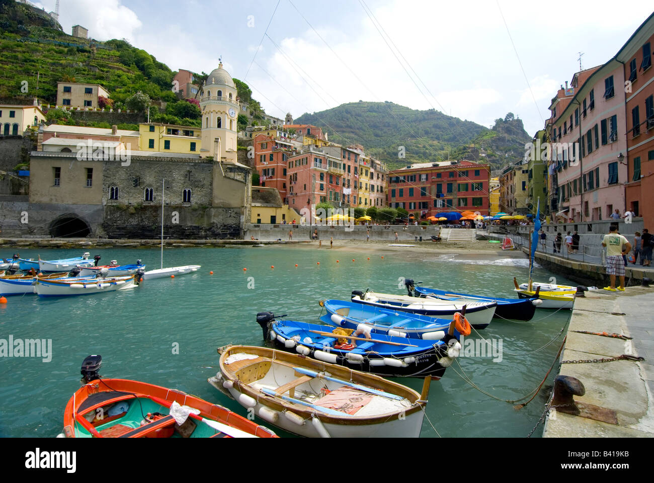 Fishing boats in the harbor of Vernazza Cinque Terre Italy Stock Photo ...