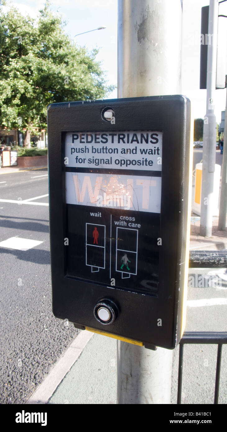 Pedestrial crossing box push button and wait box London Stock Photo - Alamy