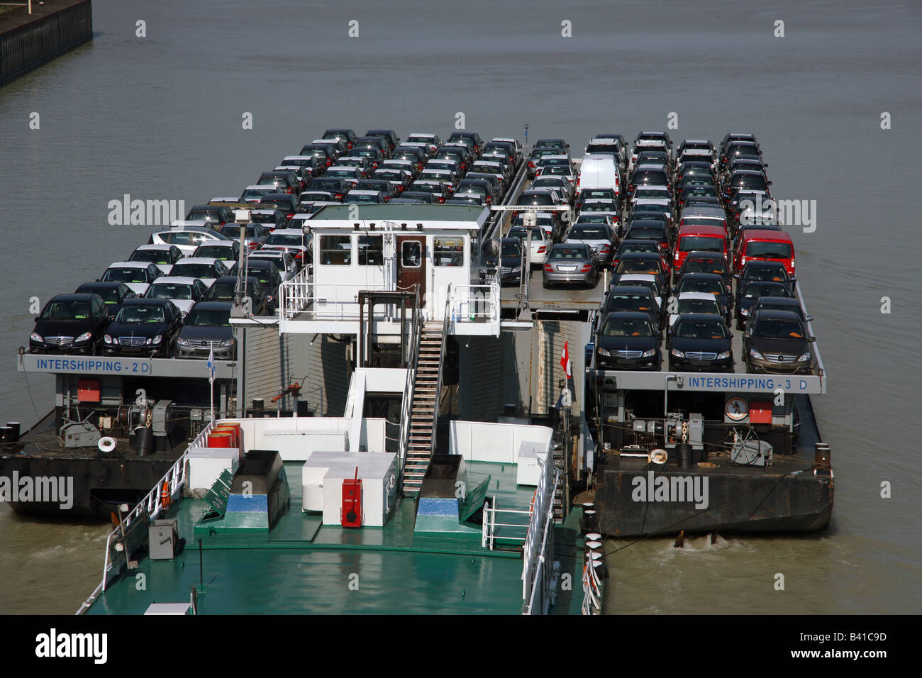 barge with new cars Stock Photo - Alamy
