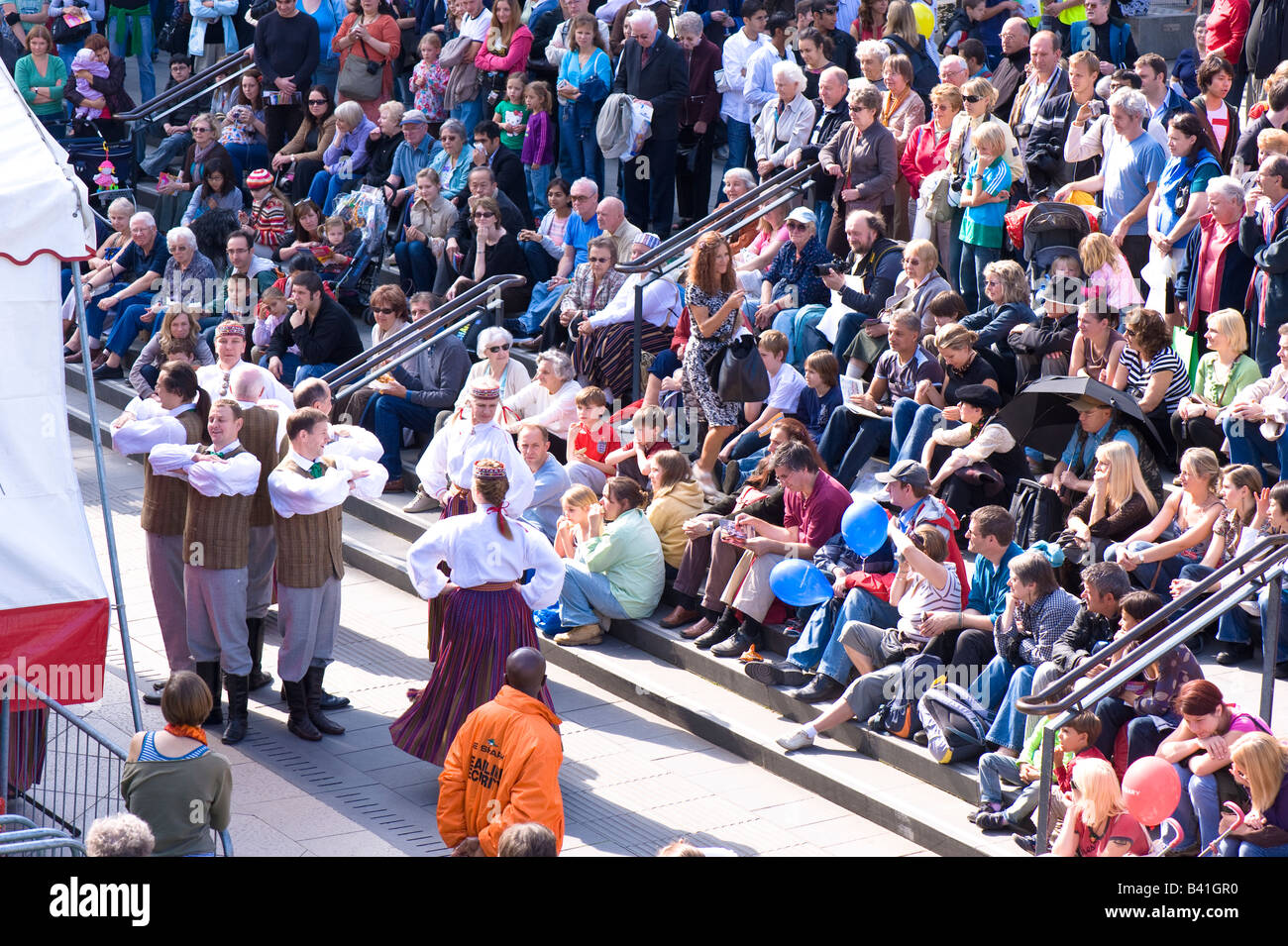 Crowds of people watching performance during Thames Festival London ...