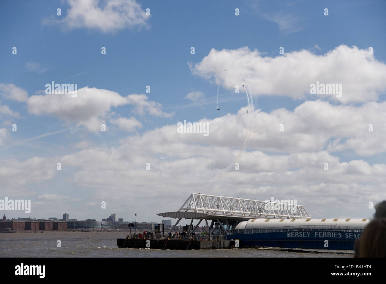 The Yakovlev aerial display team over the Mersey River at Liverpool at ...