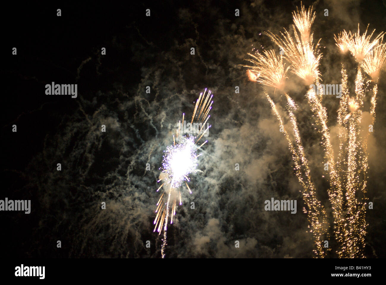 Fireworks explosion frozen by a fast shutter speed over Lake Suwa ...