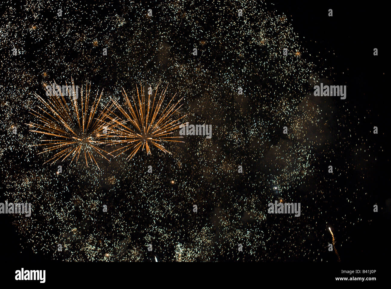 Fireworks explosion frozen by a fast shutter speed over Lake Suwa ...