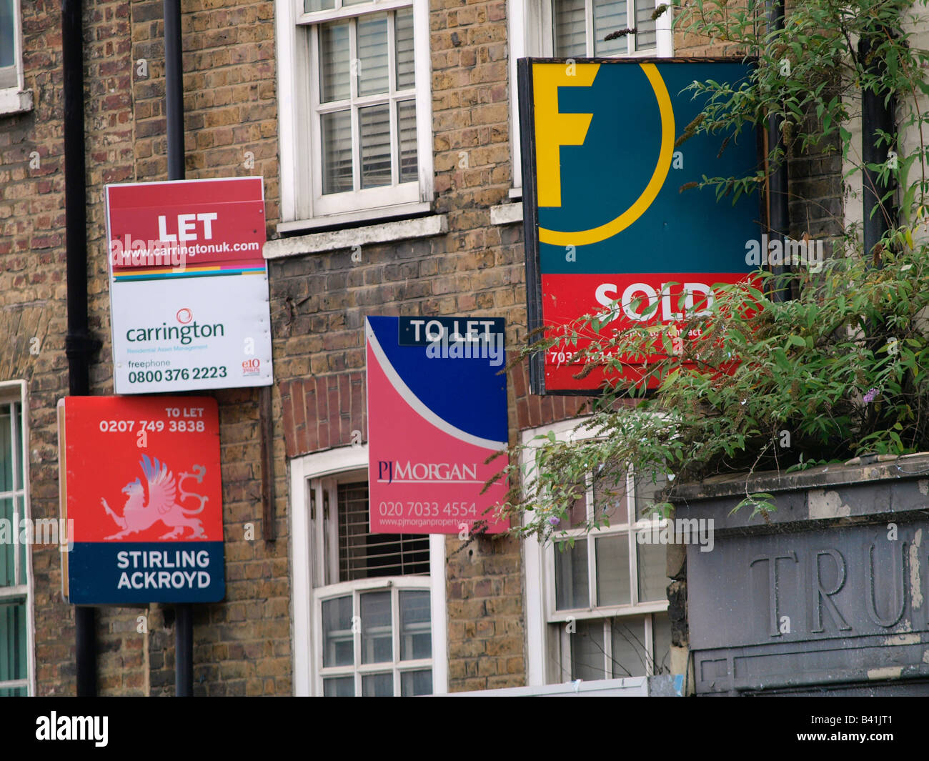 To let signs on building front London UK Shoreditch Highstreet Stock ...