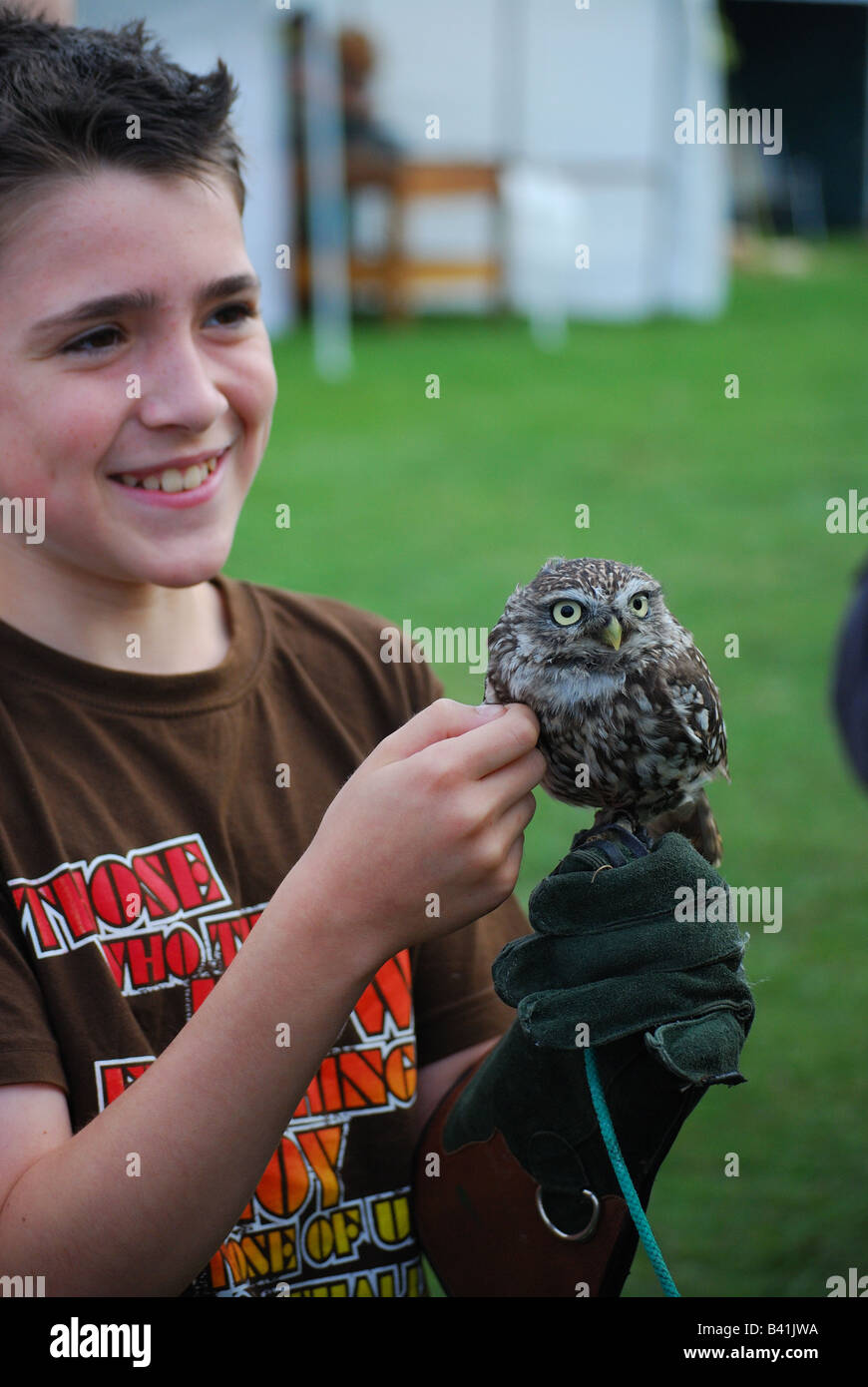 Teenager holding screech owl Stock Photo - Alamy