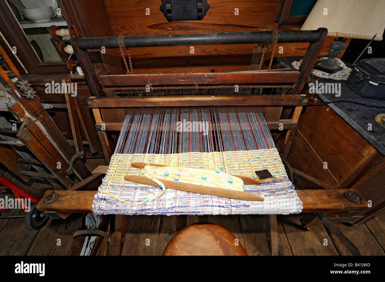 Circa 1900 home weaving loom Stock Photo - Alamy