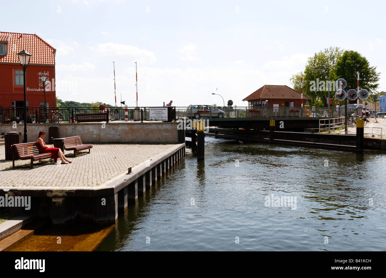 Canal and movable bridge in Malchow Stock Photo - Alamy