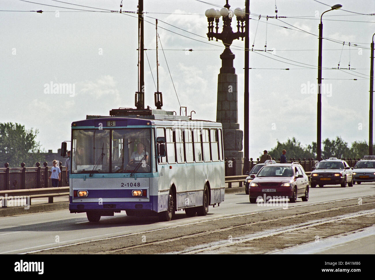 Trolleybus on a bridge in Riga, Latvia Stock Photo - Alamy