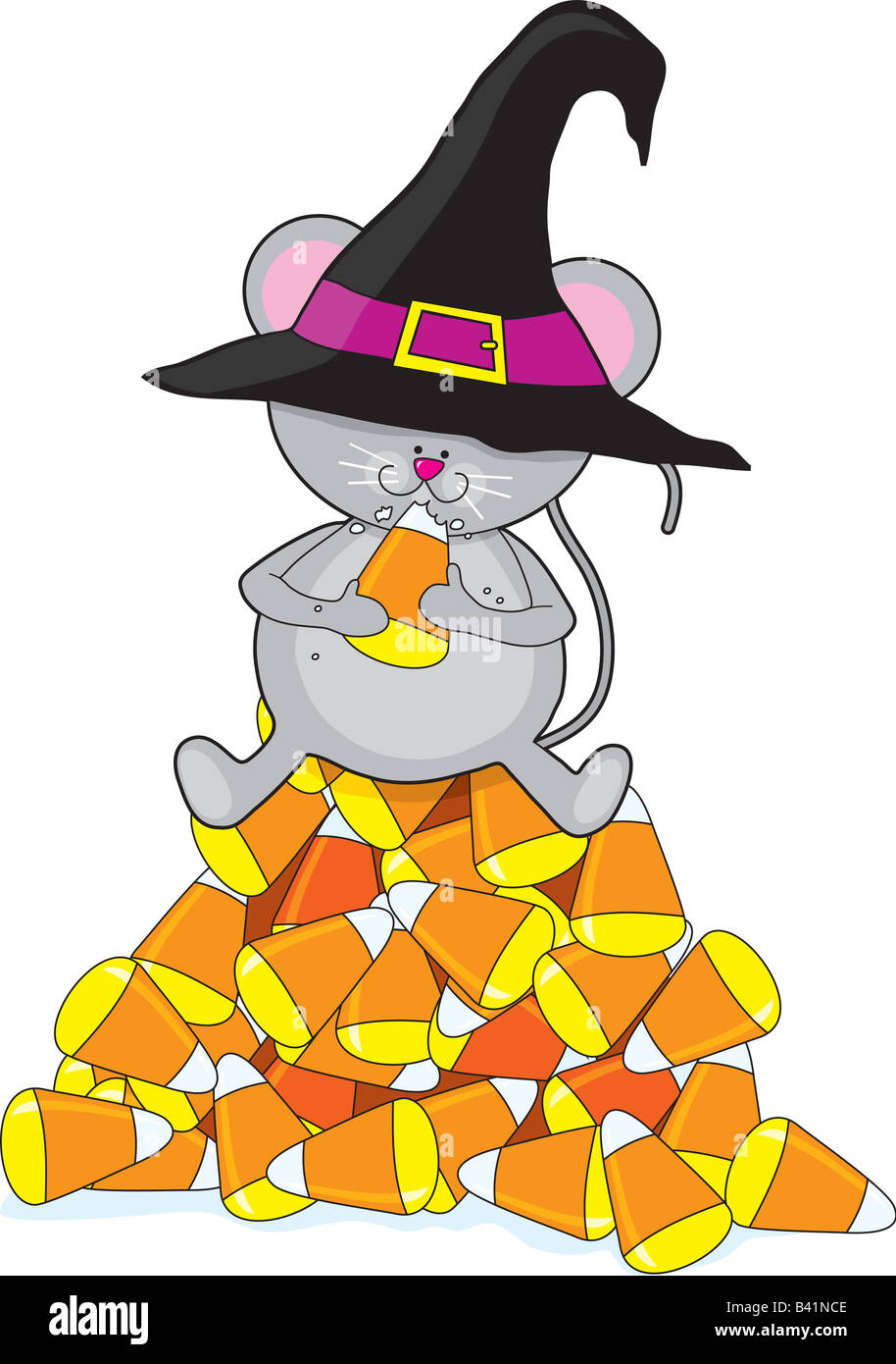 A little mouse sitting on top of a pile of Halloween candy corn Stock ...