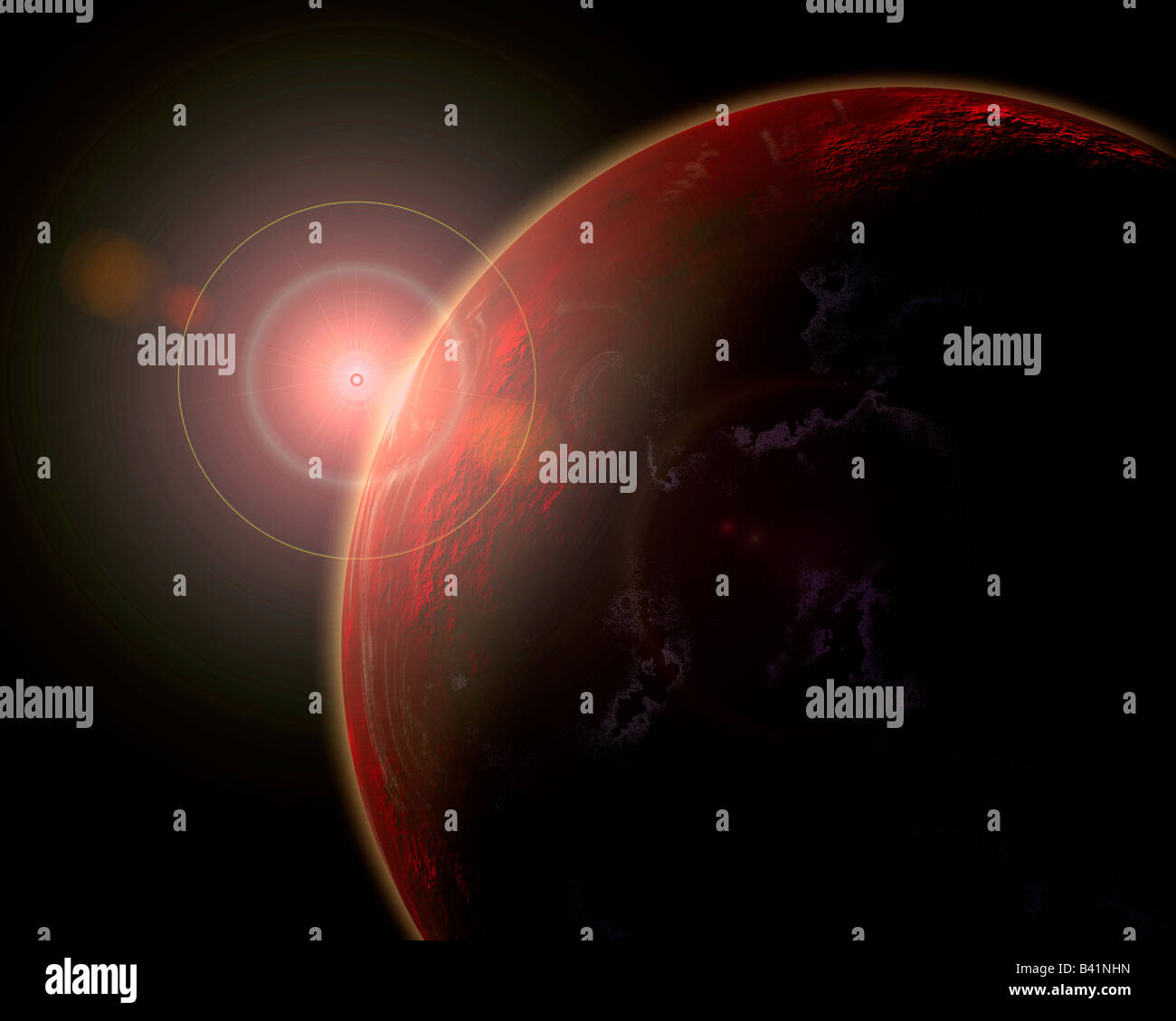 A Distant Alien Worlds Sun Rising Above Its Horizon Stock Photo - Alamy