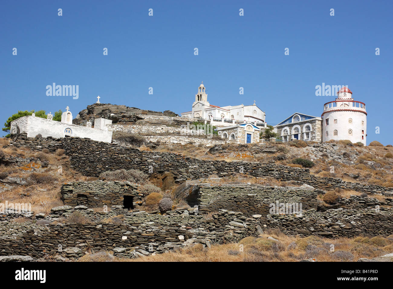 The monastery of Panagia Katapolianis in Tinos island Greece Stock ...