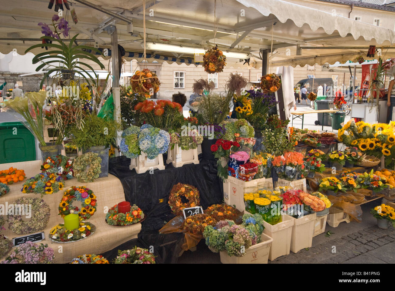 Flower stalls at market Salzburg Austria Stock Photo - Alamy
