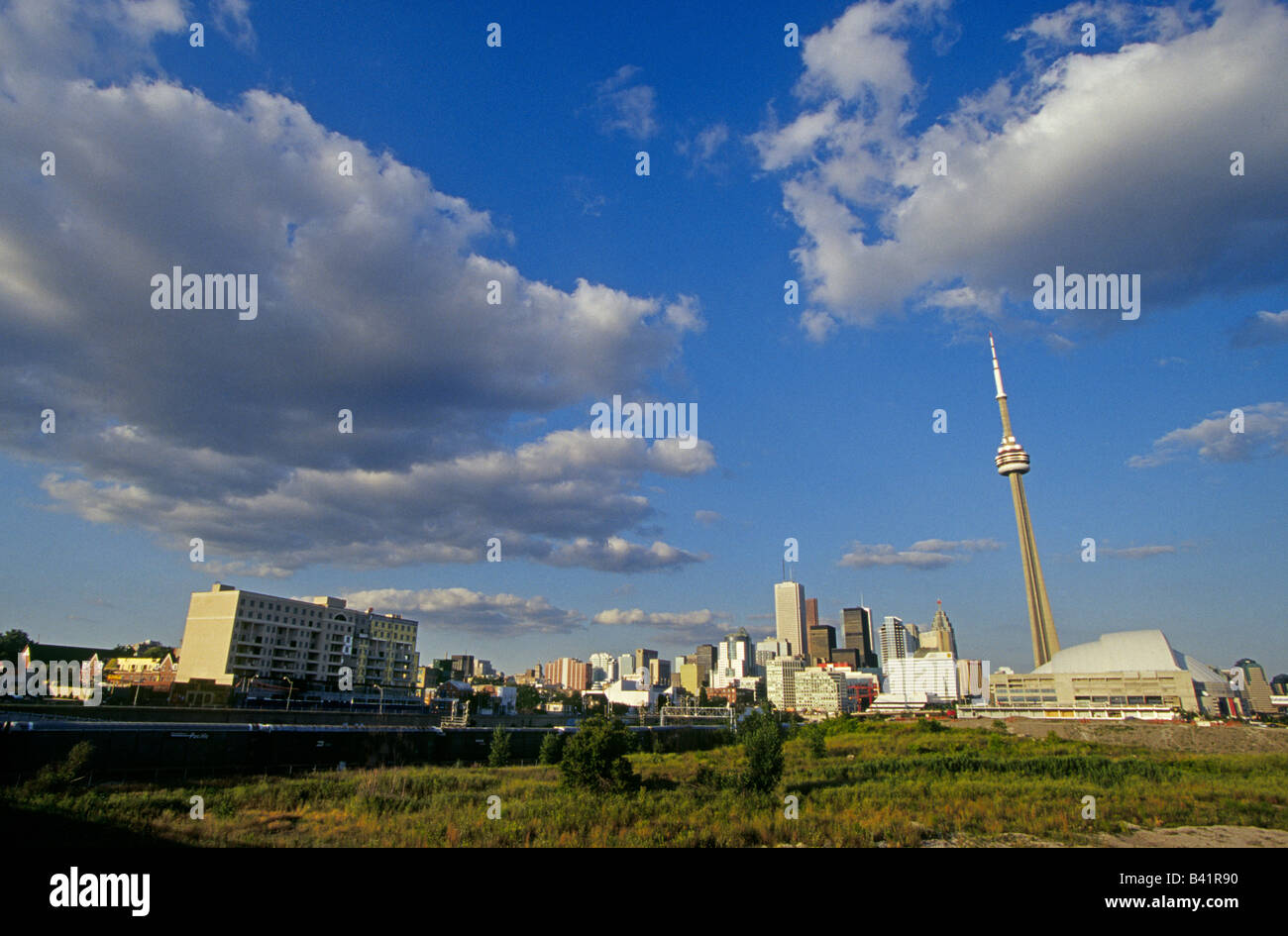 A view of the skyscraper office buildings of the skyline of Toronto ...