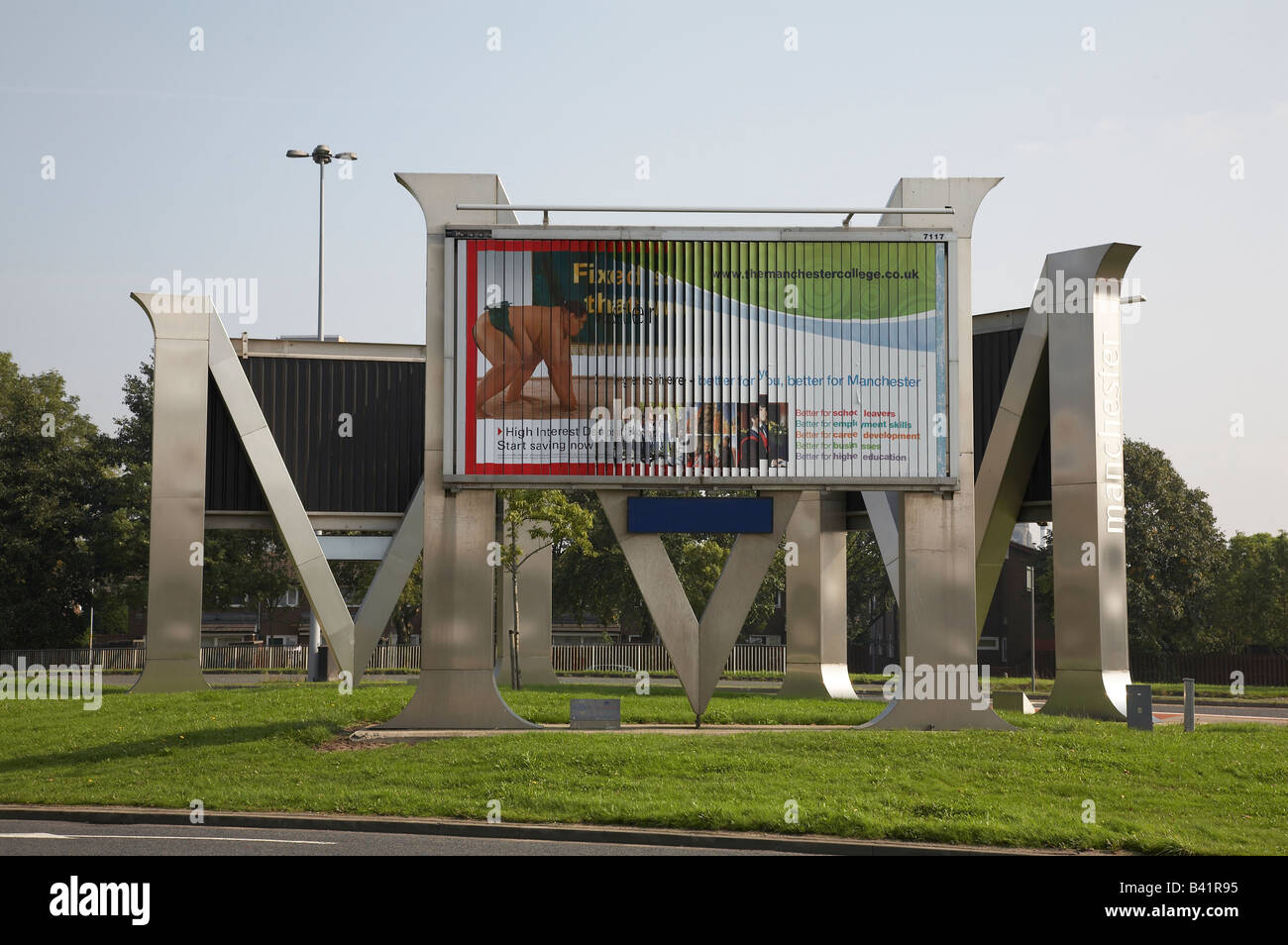 Advertising display in M shape in Manchester UK Stock Photo - Alamy