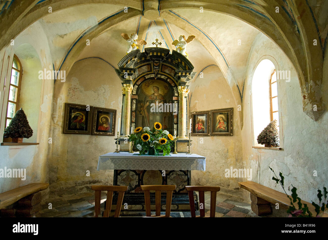the inside of a little old church Stock Photo - Alamy