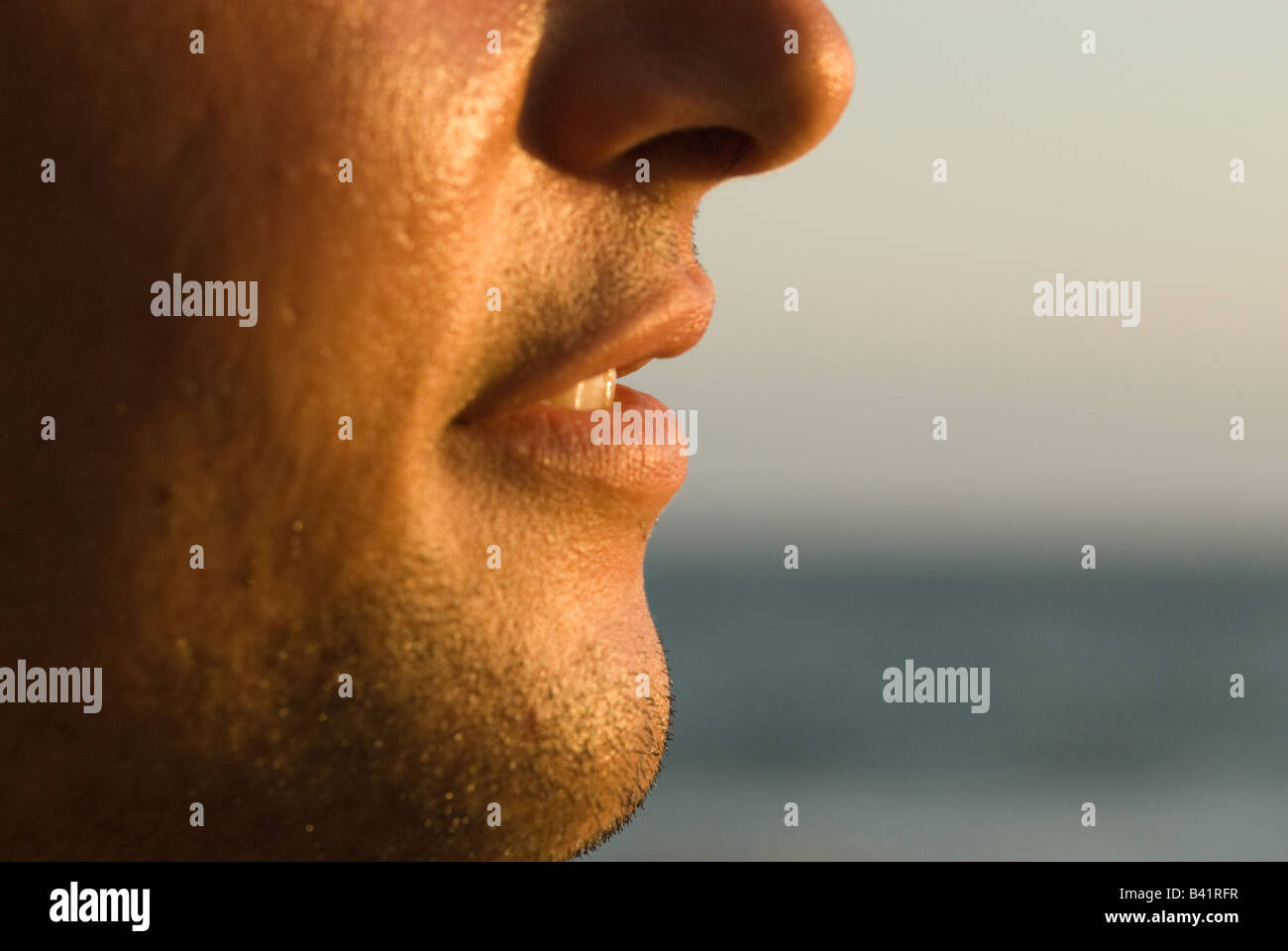 man on the beach facing the sunset Stock Photo - Alamy