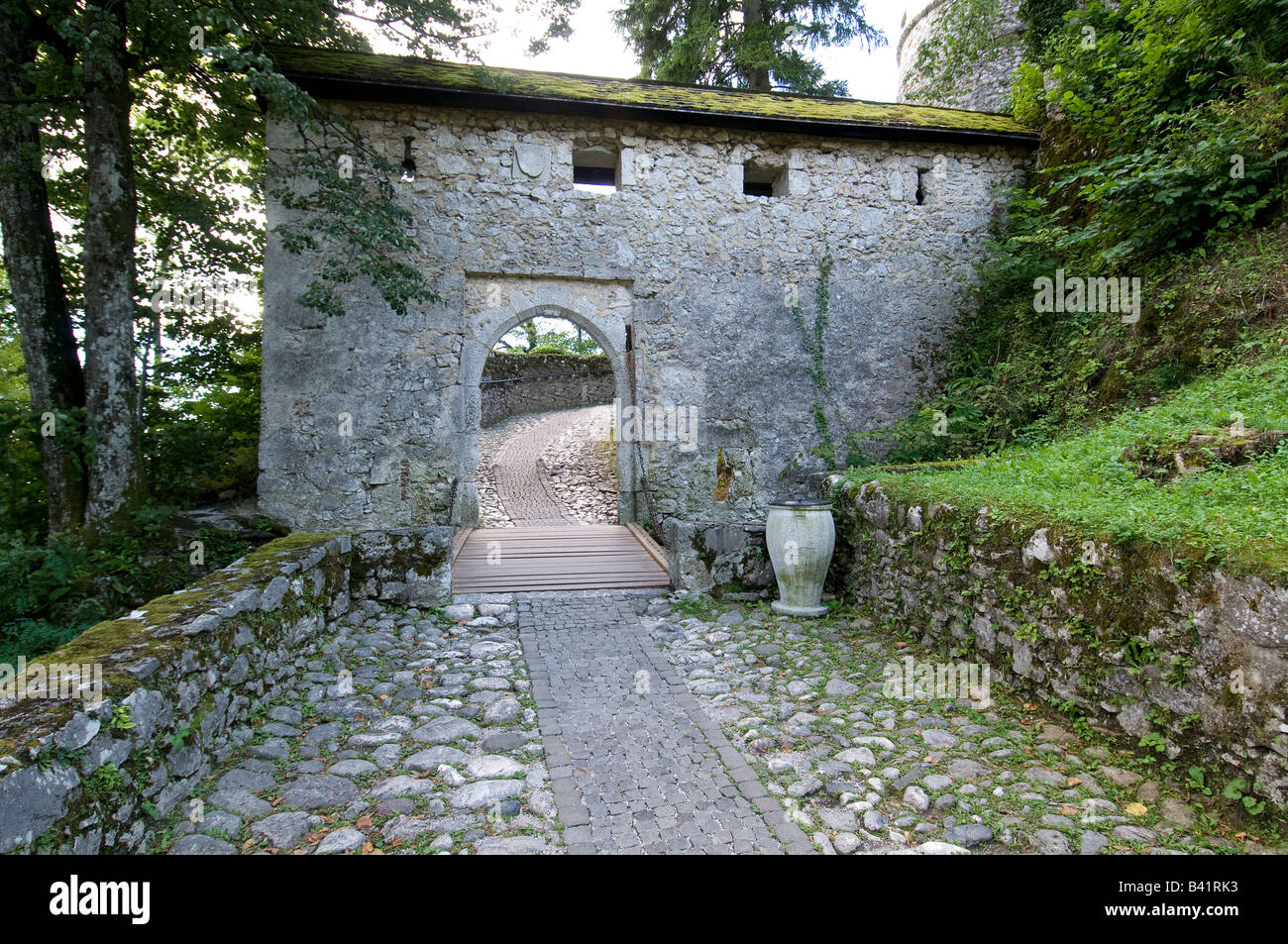 The entrance of the Castle of Bled Stock Photo - Alamy