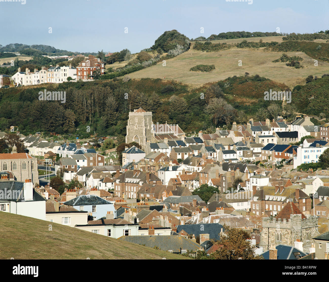 Hastings UK. The View from West Hill, over the Old Town, to East Hill ...