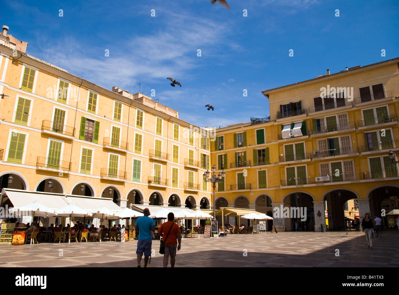 Palma Mallorca Balearic Islands Spain Tourists in Plaza Mayor Placa ...