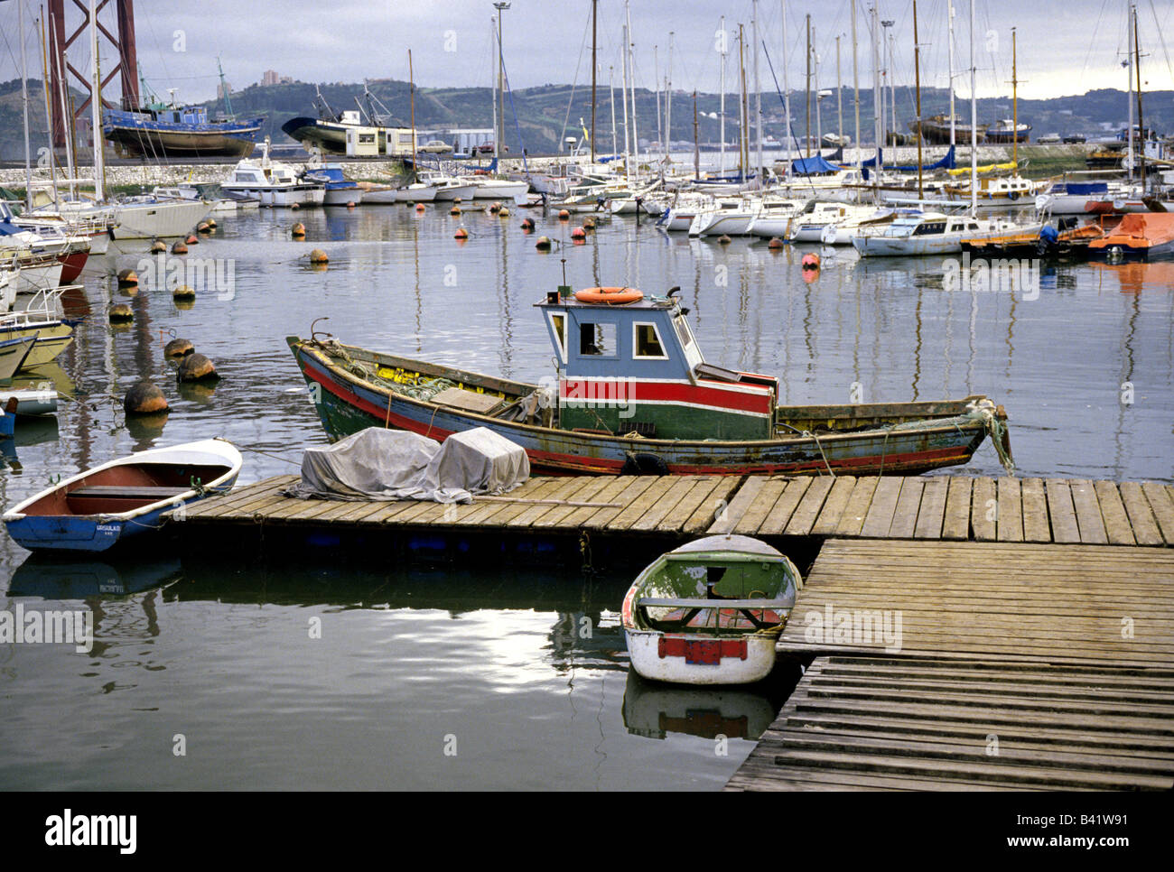 A view of the fishing boats in the harbor of Lisbon Portugal Stock ...