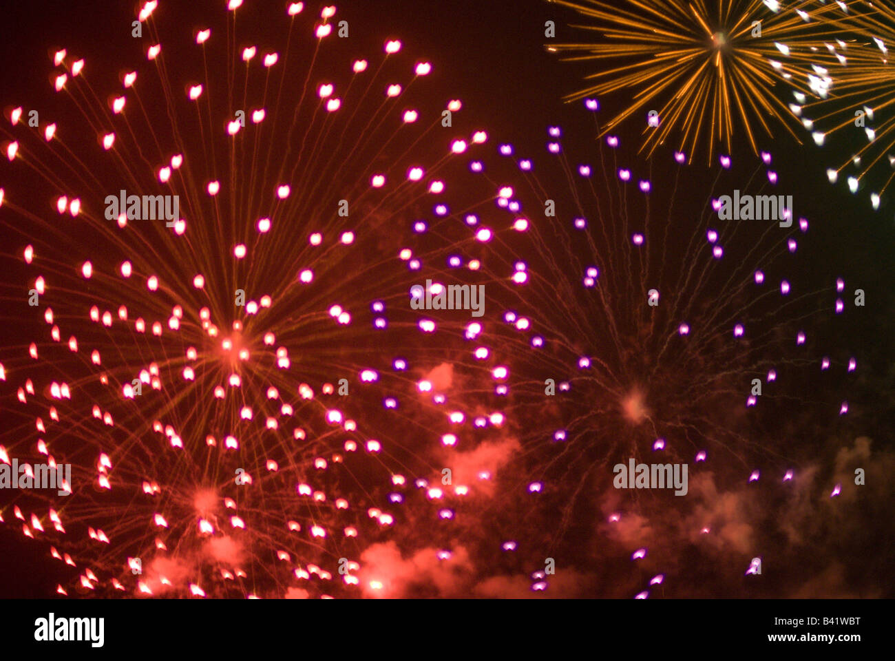 Fireworks explosion frozen by a fast shutter speed over Lake Suwa ...