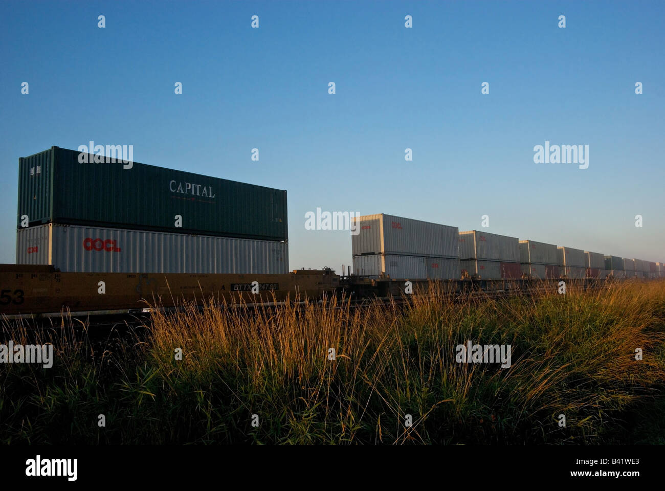 Double shipping container rail cars heading to Roberts Bank container ...