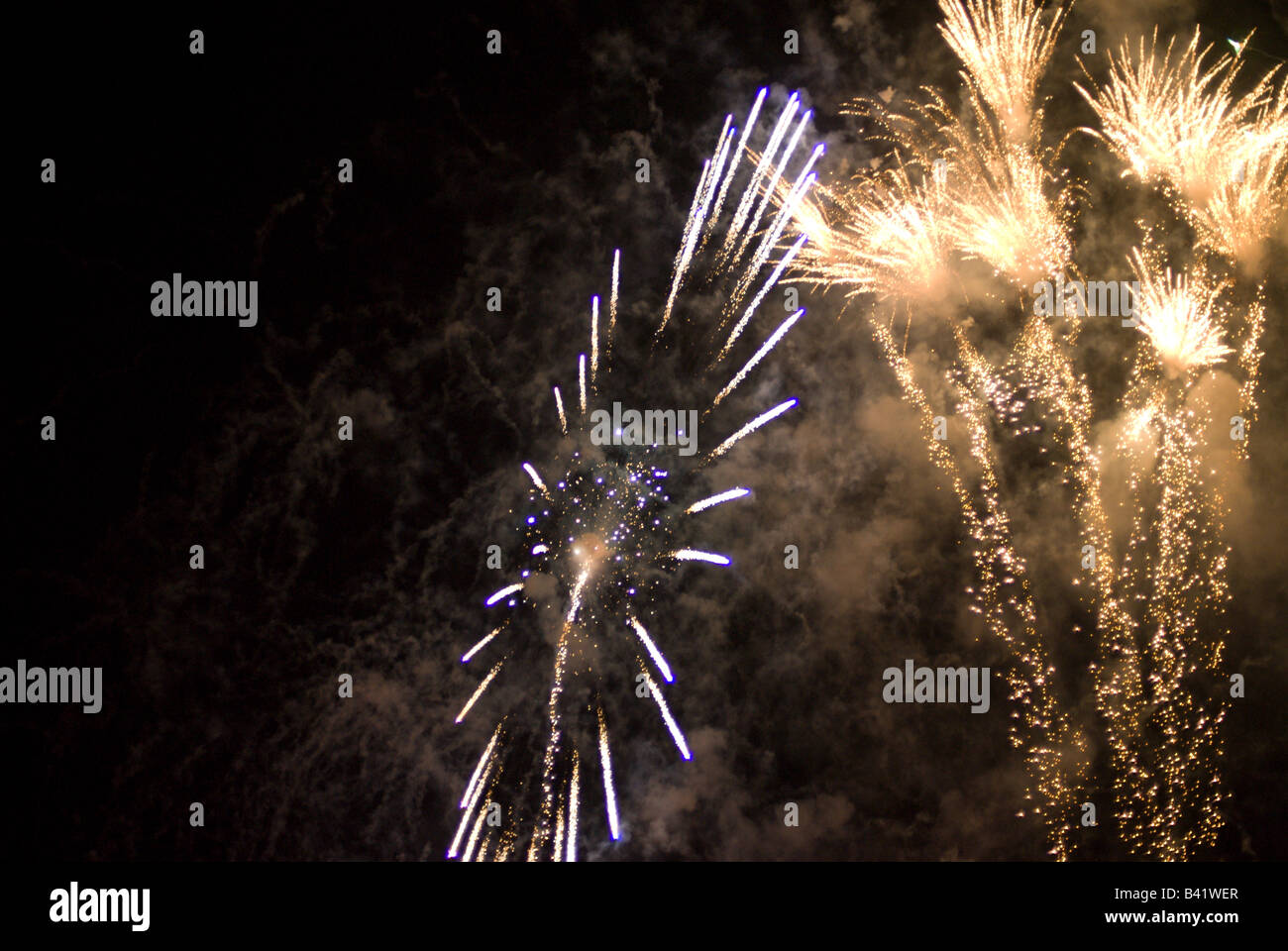Fireworks explosion frozen by a fast shutter speed over Lake Suwa ...
