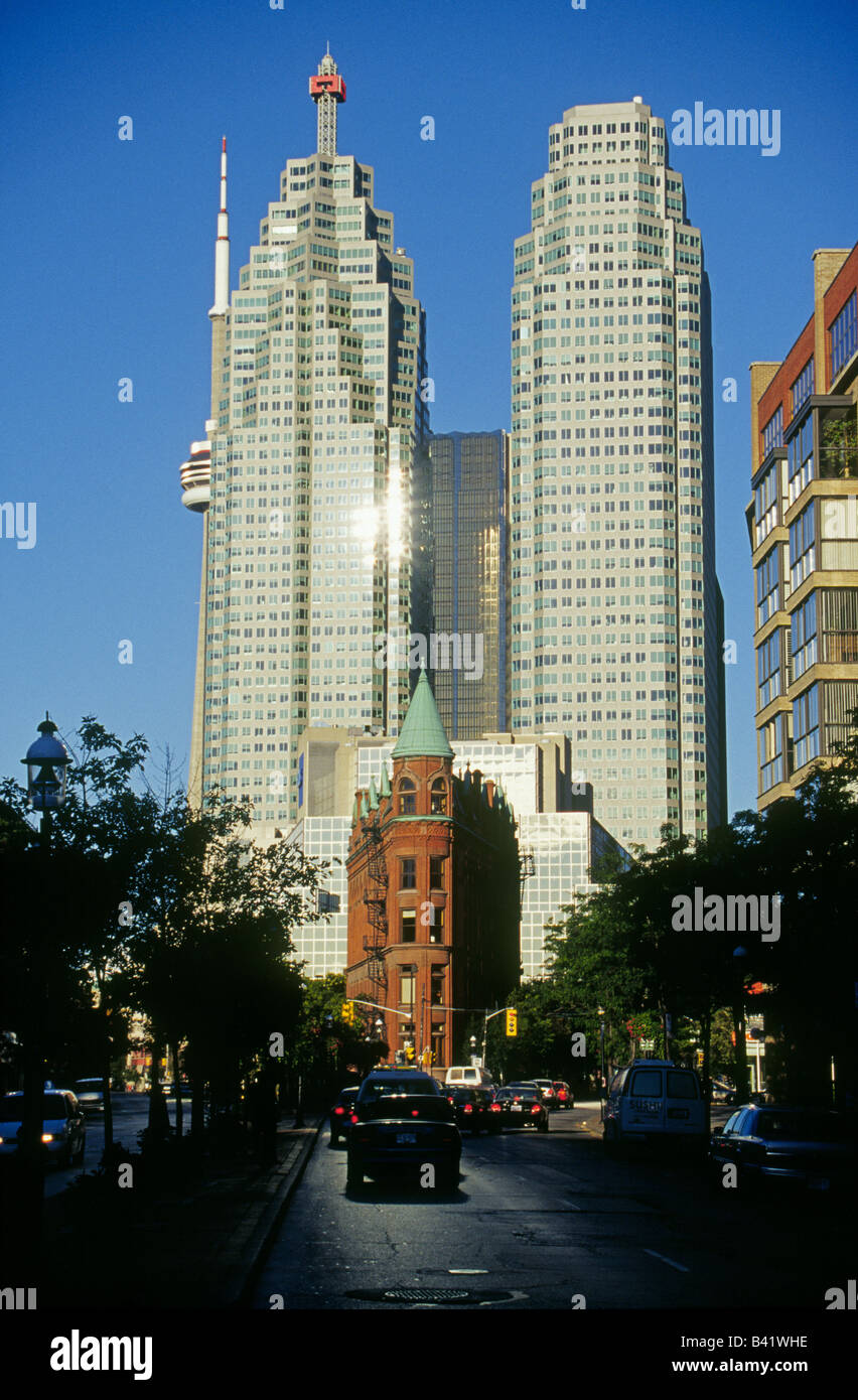 A view of the historic Flat Iron Building surrounded by modern ...