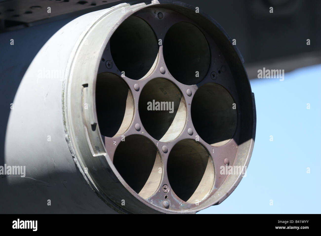 A LAU 131 Rocket Launcher mounted on the under side of an A 10 Warthog ...