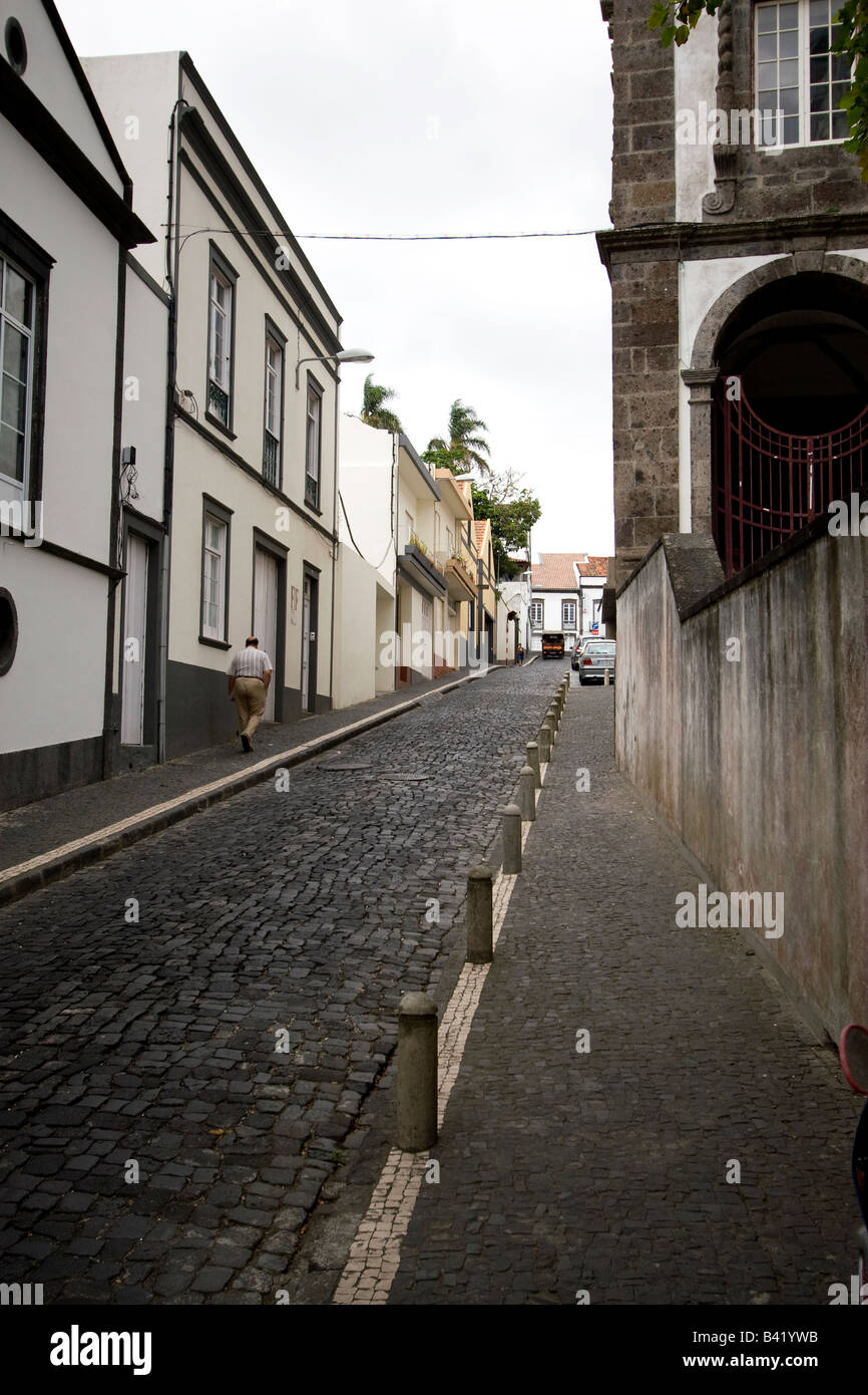 Azores .A narrow street in Ponta Delgada Stock Photo - Alamy