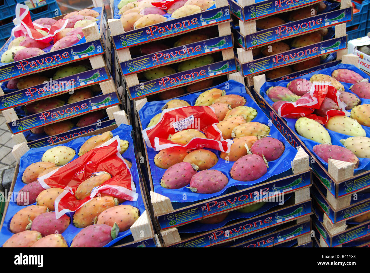 exotic fruit (prickly pears) on display at market stall Stock Photo - Alamy