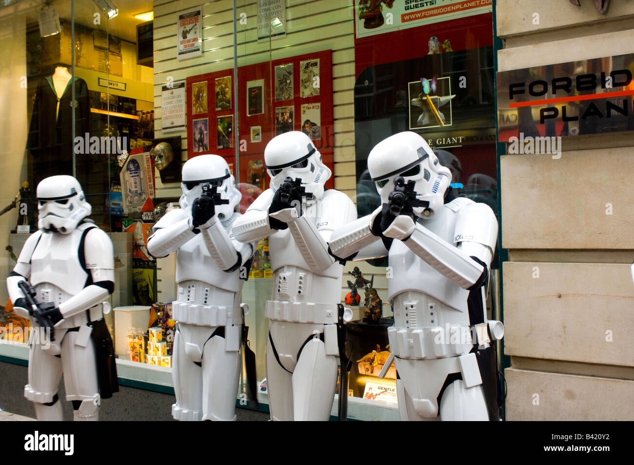 Stormtroopers outside The Forbidden Planet Store in London Stock Photo ...