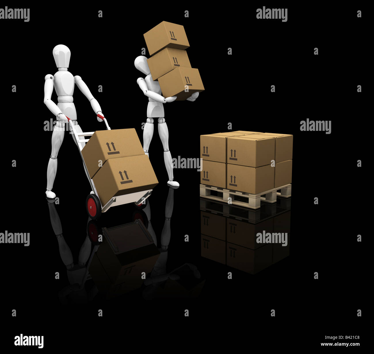 3D render of workers stacking boxes Stock Photo - Alamy