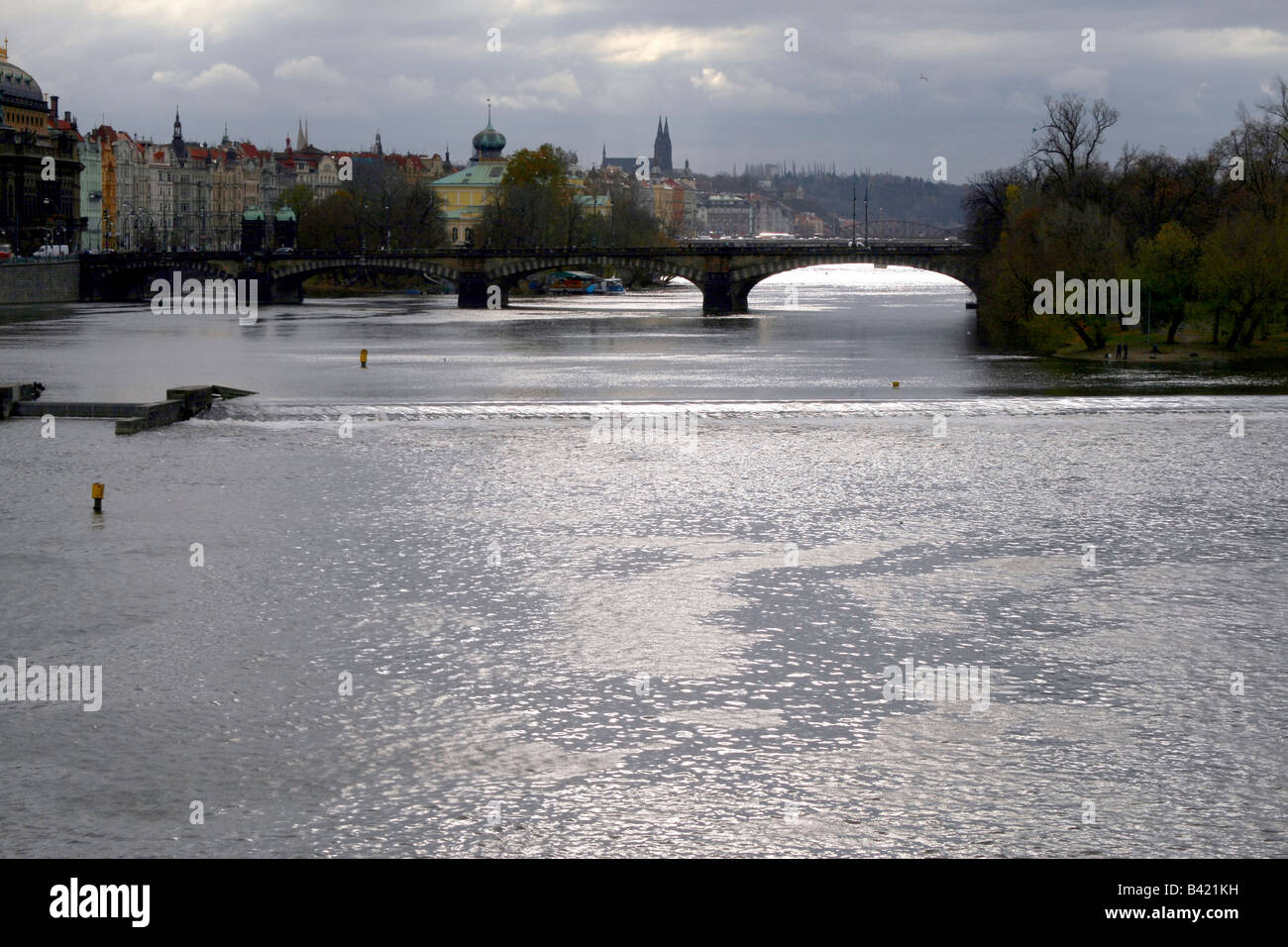 Vltava River in autumn (fall), Prague (Praha), Czech Republic. Sciene ...