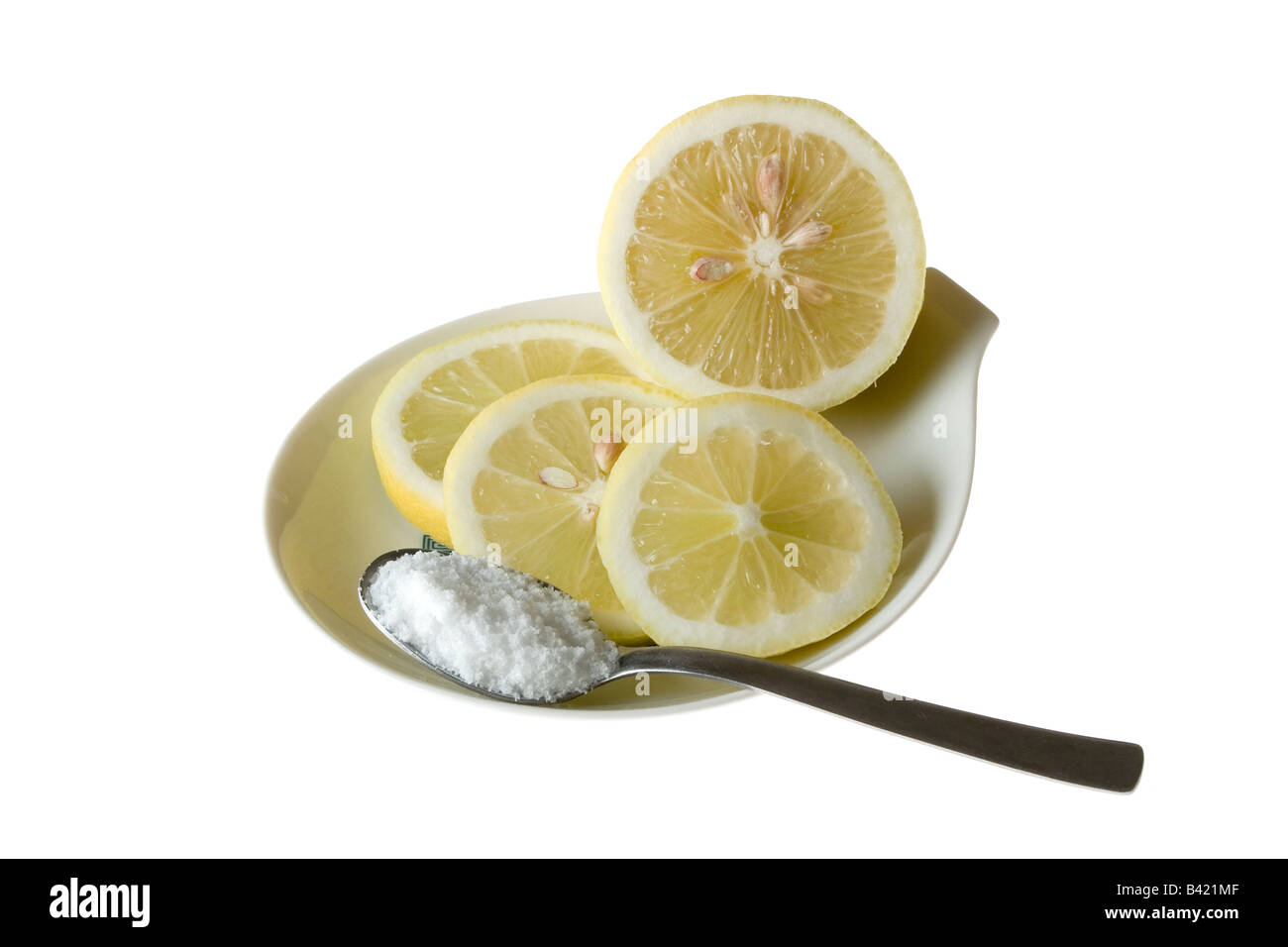 Fresh lemon with salt, isolated on white background Stock Photo - Alamy