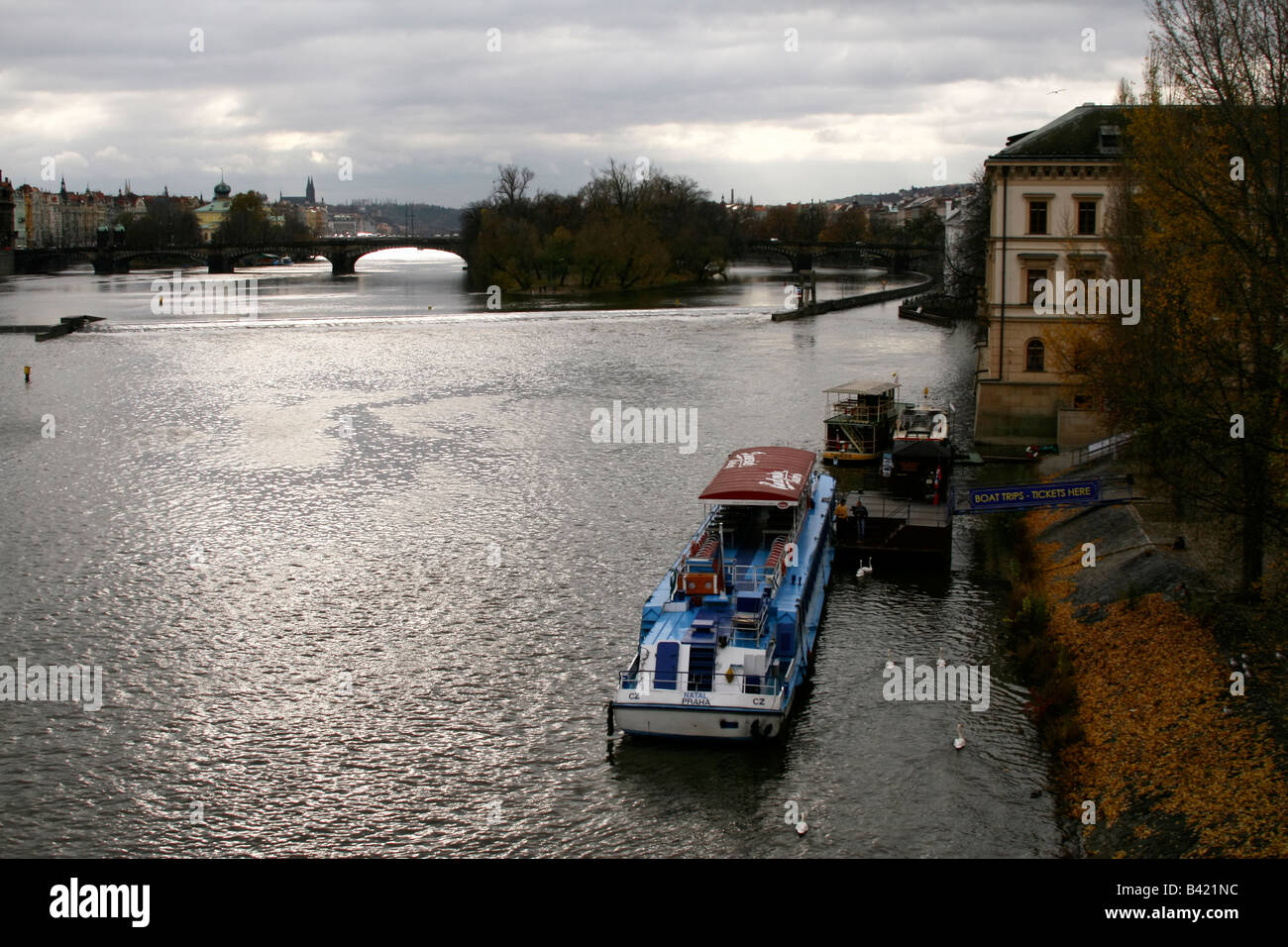 Vltava River in Autumn (Fall), Prague (Praha), Czech Republic. Sciene ...