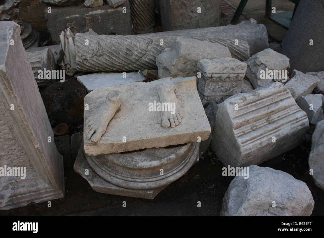The remains of a Roman statue at the Flavian amphitheatre in Pozzuoli ...